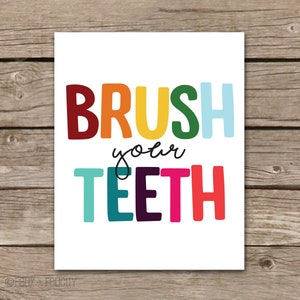 Printable Wall Art - Rainbow Bathroom Sign - Brush Your Teeth ...