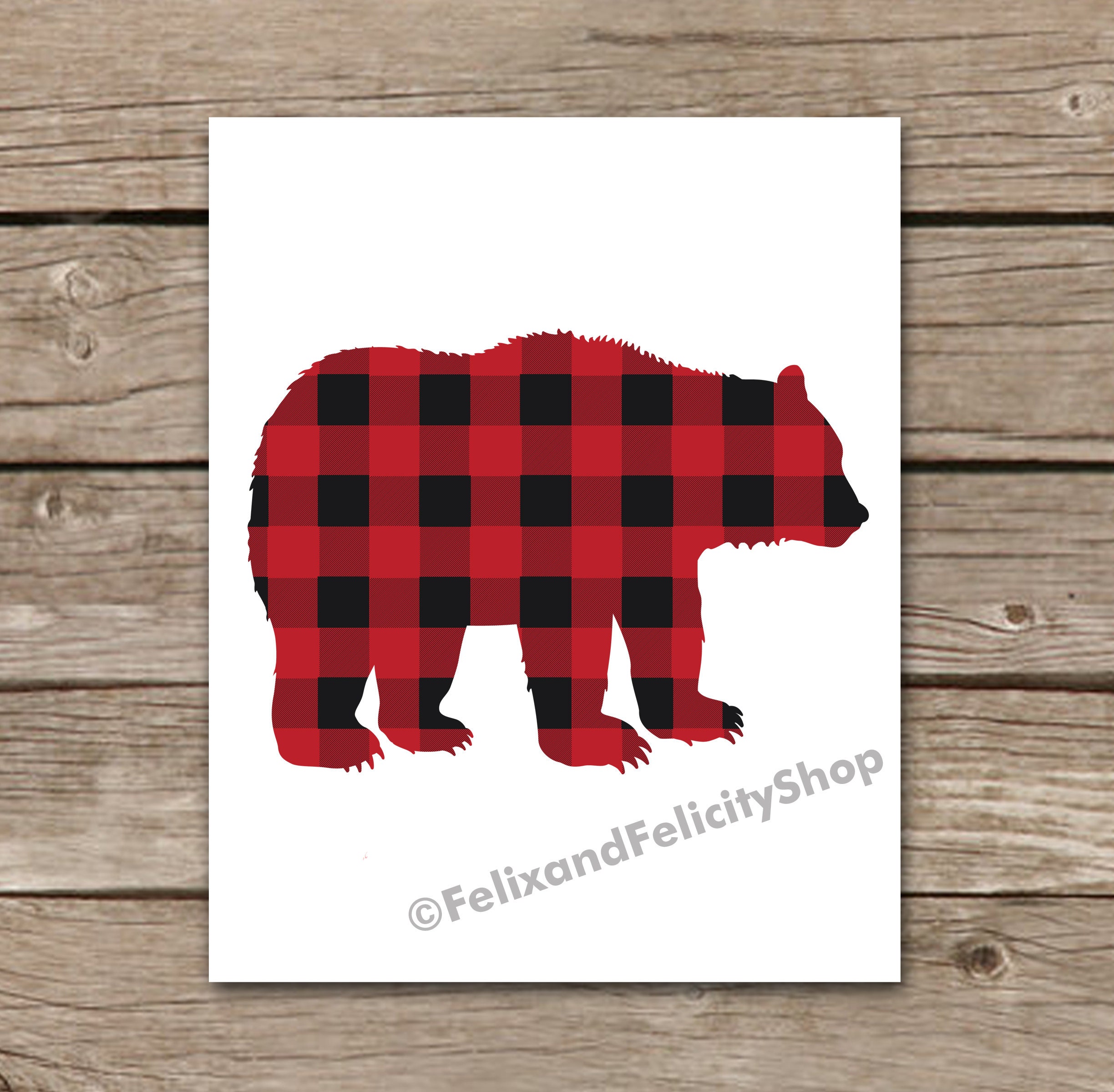 PRINTABLE Bear Lumberjack Buffalo Check Plaid Red Baby Boy Nursery ...