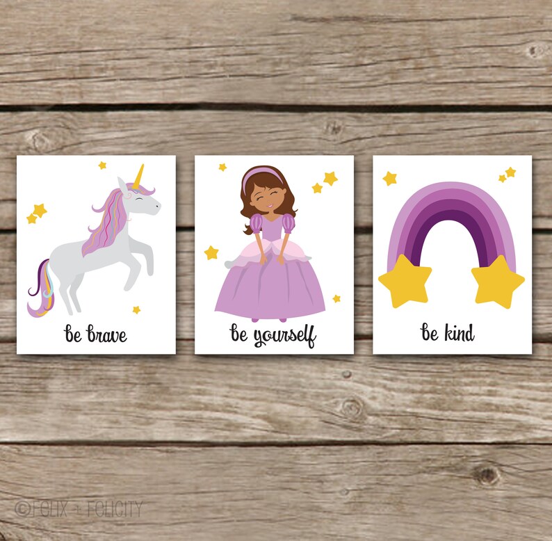 Printable Unicorn Princess & Rainbow Wall Art Girl Room | Etsy