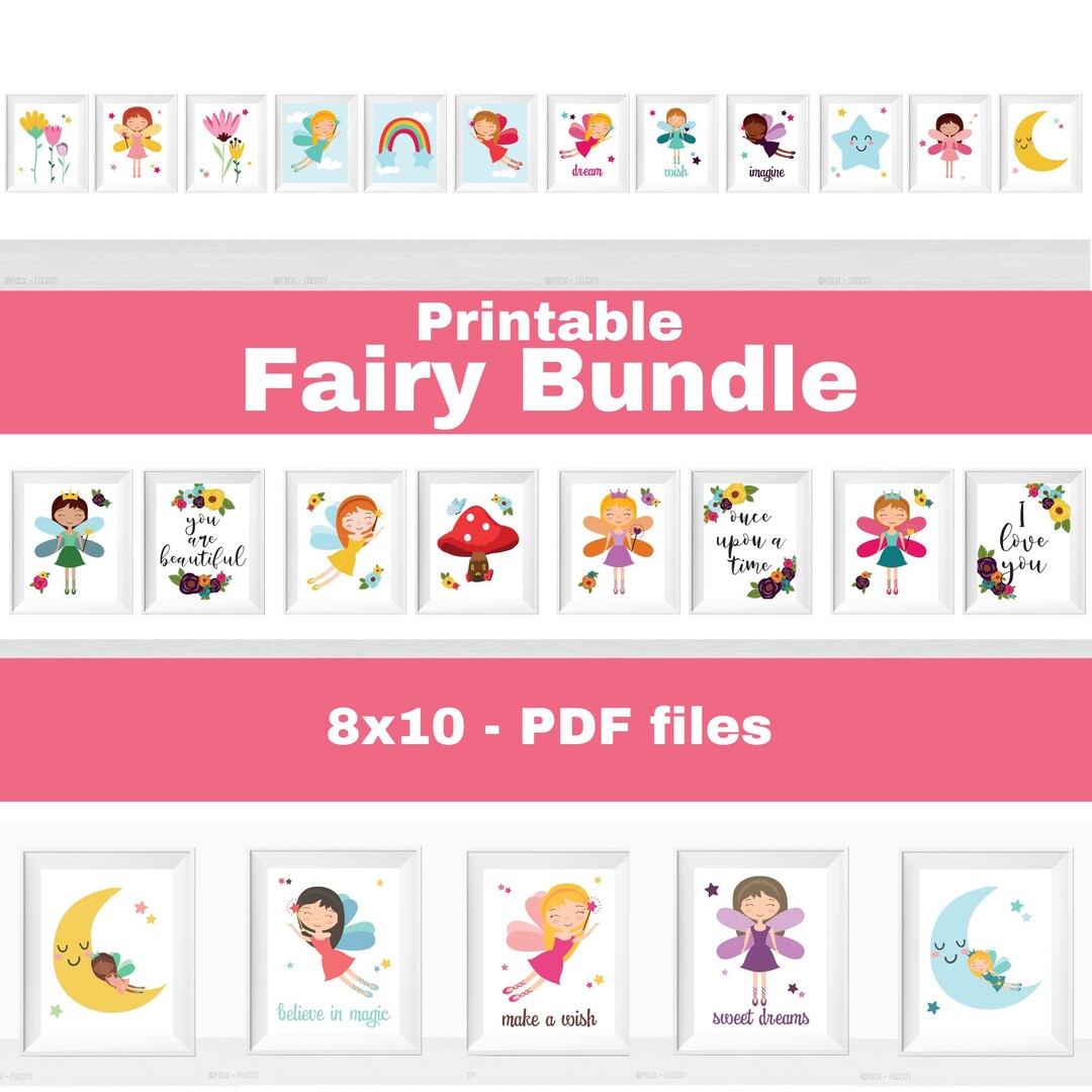 Printable Kids Wall Art Fairy Theme Room Bundle 10 Prints Kids Playroom ...