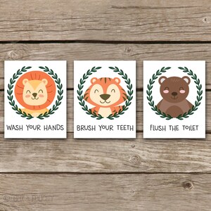Printable Jungle Animals Kids Theme Bathroom Wall Art Wash - Etsy