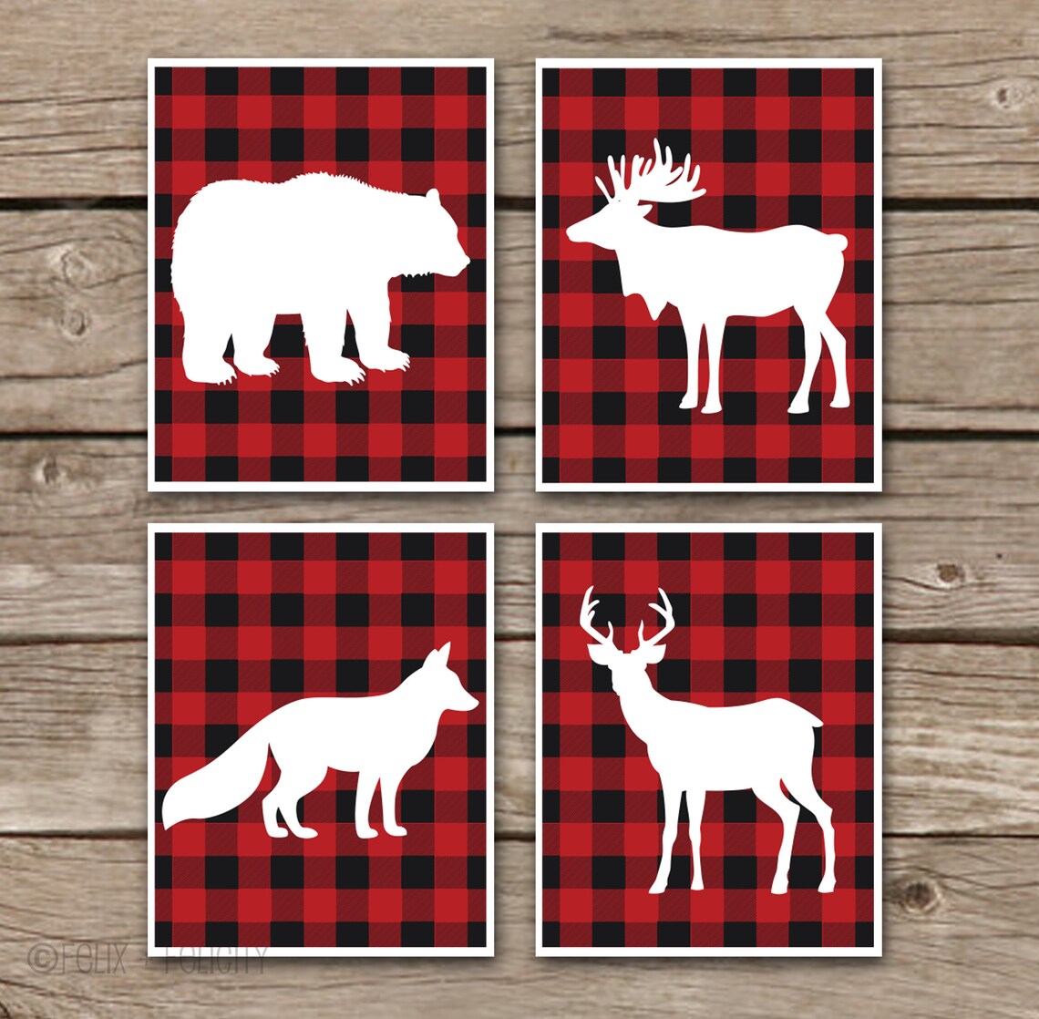 Printable Buffalo Check Animal 8x10 Wall Art Prints Set Bear | Etsy