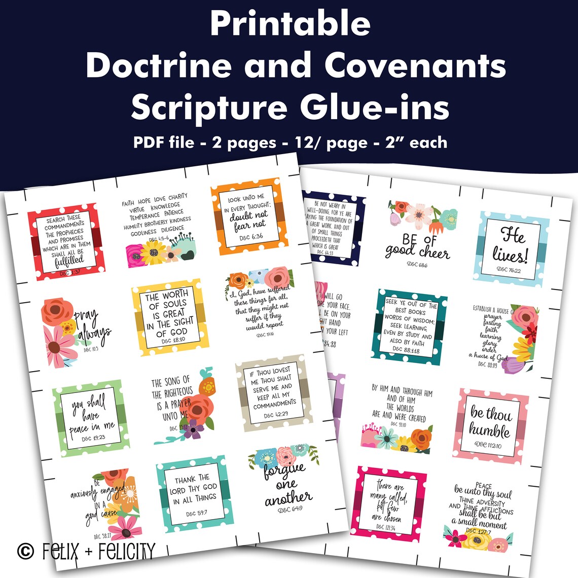 Printable Doctrine and Covenants Scripture Glue-ins 2021 Come Follow Me ...