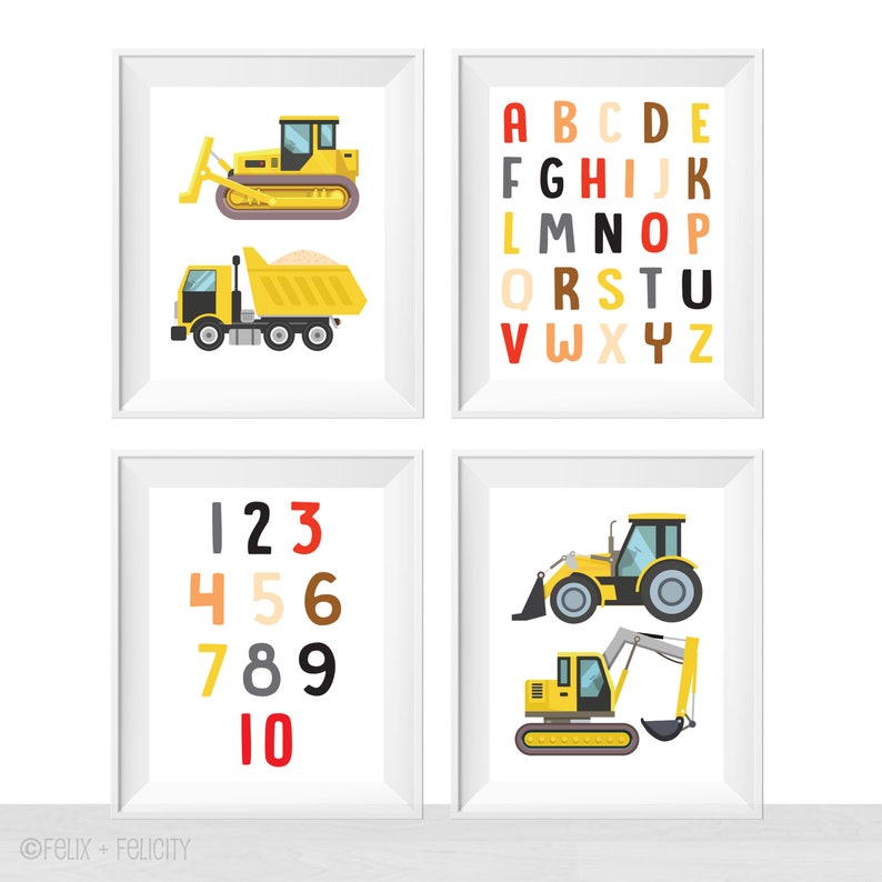 Printable ABC Alphabet and 123 Number Construction Vehicle | Etsy