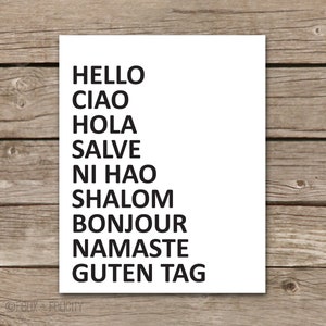 Printable Hello in Different Languages Wall Sign 8x10, 11x14, and 16x20 ...