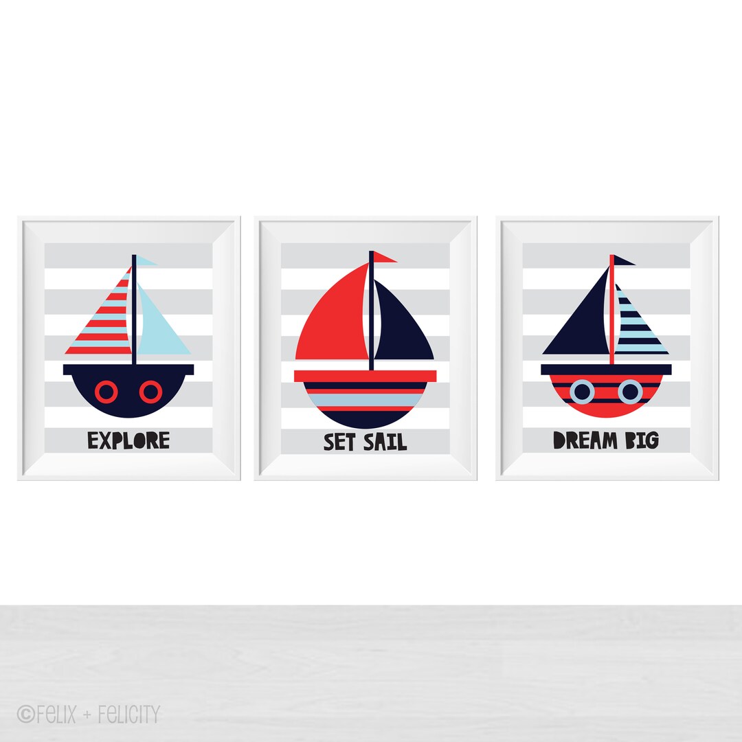 Printable Nursery Wall Art Nautical Sailboat Theme, Toddler Boys ...