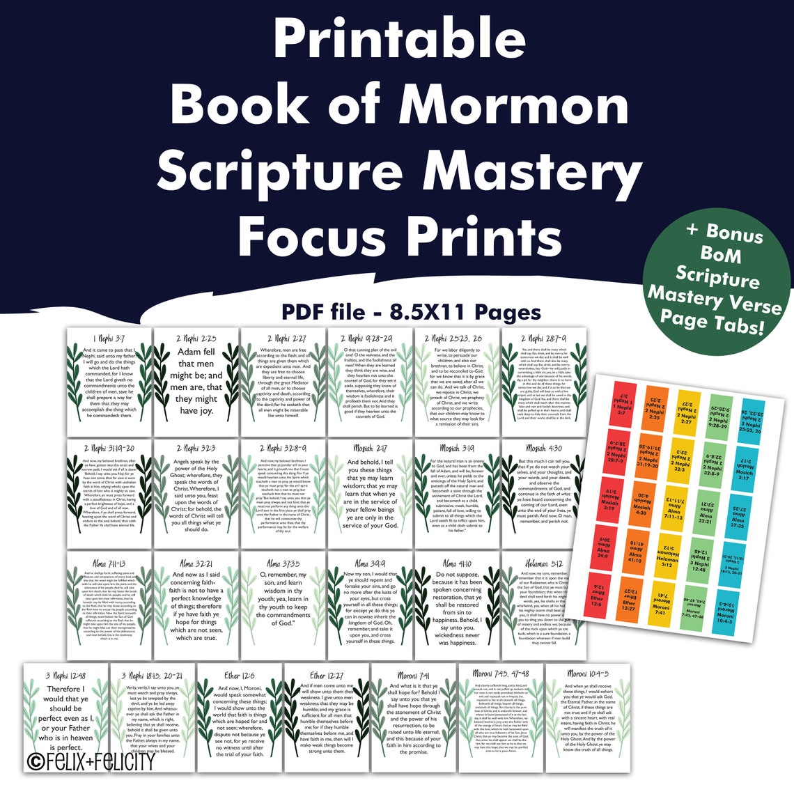 Printable 8.5x11 Book of Mormon Scripture Mastery Verses Focus Prints ...