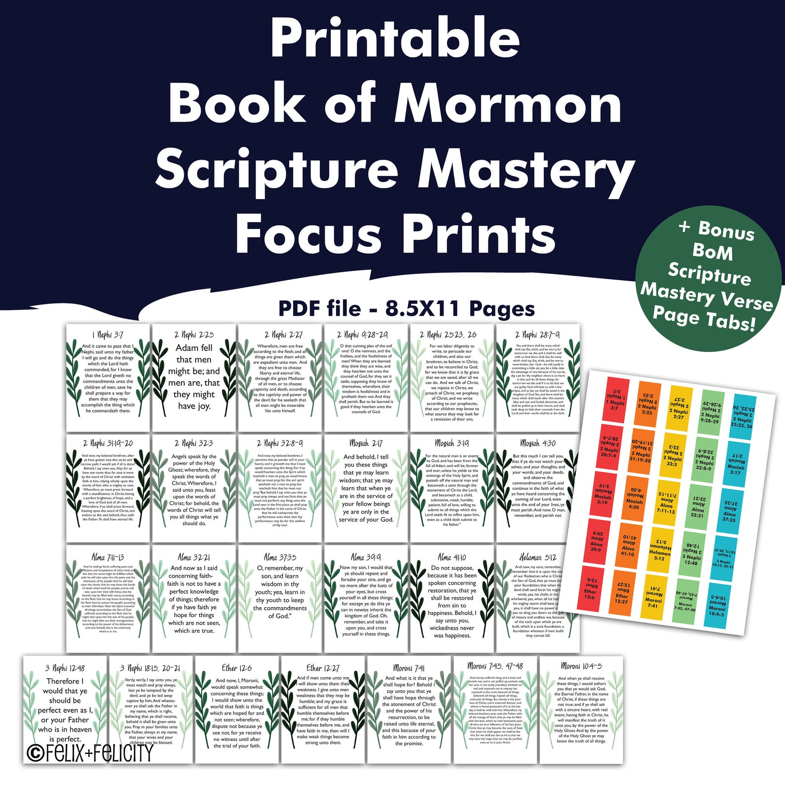 Printable 8.5x11 Book of Mormon Scripture Mastery Verses Focus Prints ...