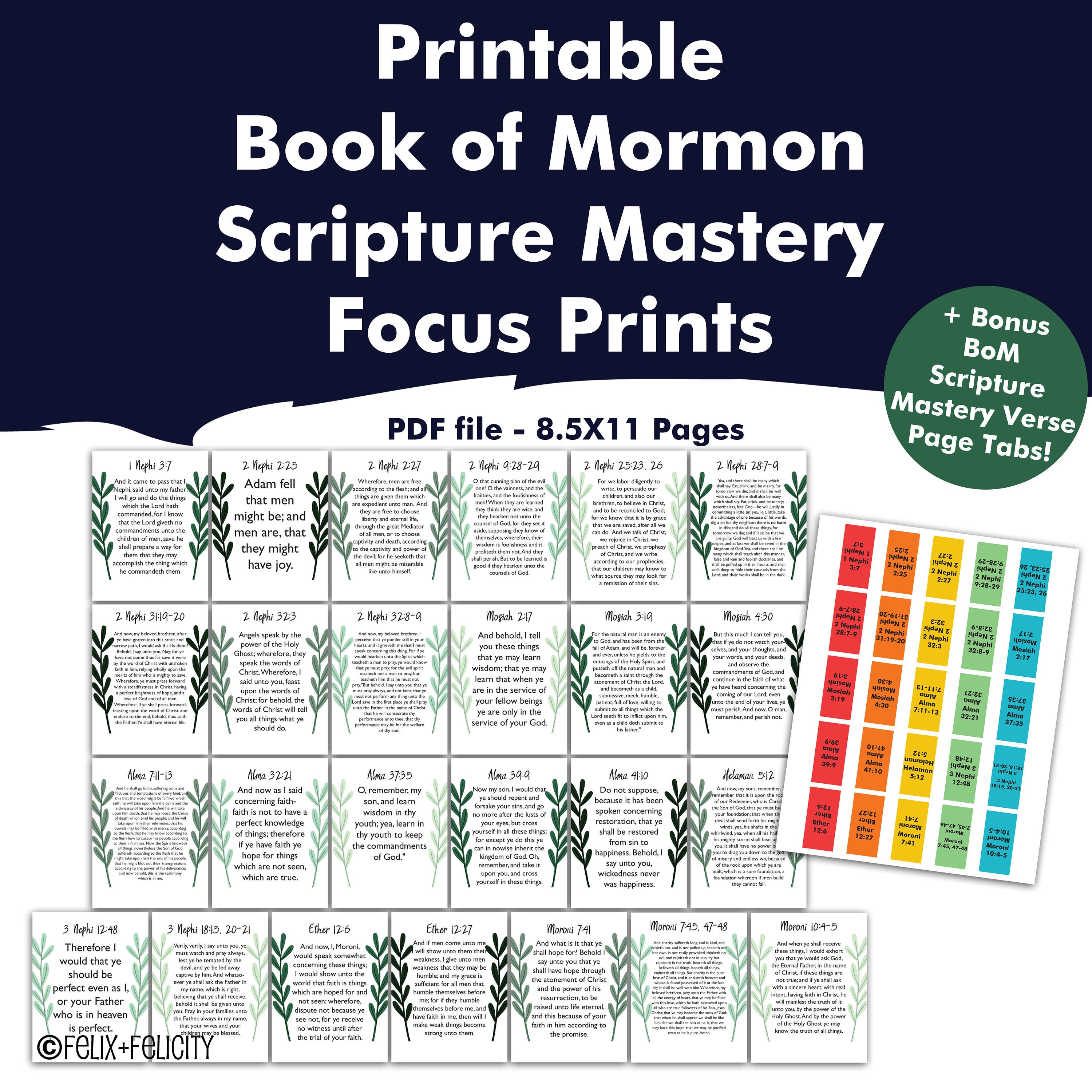 Printable 8.5x11 Book of Mormon Scripture Mastery Verses Focus Prints ...