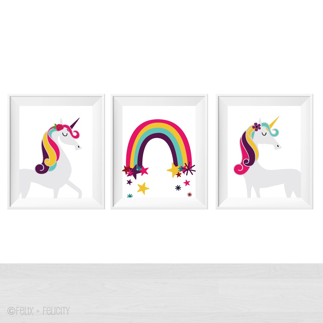 Printable Unicorn Wall Art, Girl Room Unicorns Theme Decor, Baby Girls ...