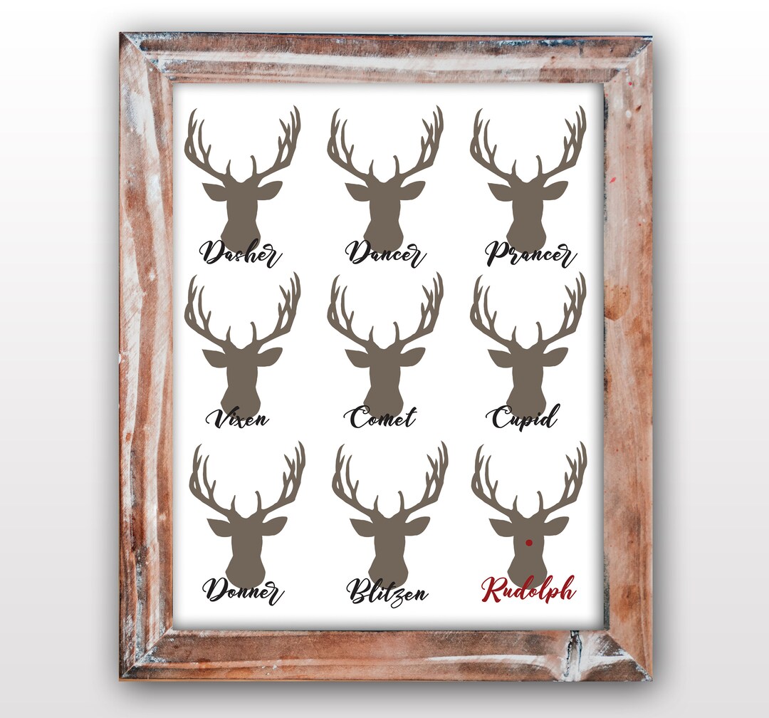 Printable Santa's Reindeer Names Rudolph Rustic Farmhouse Christmas ...