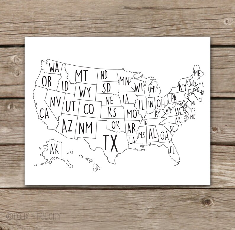 Printable United States of America State Abbreviations Wall - Etsy