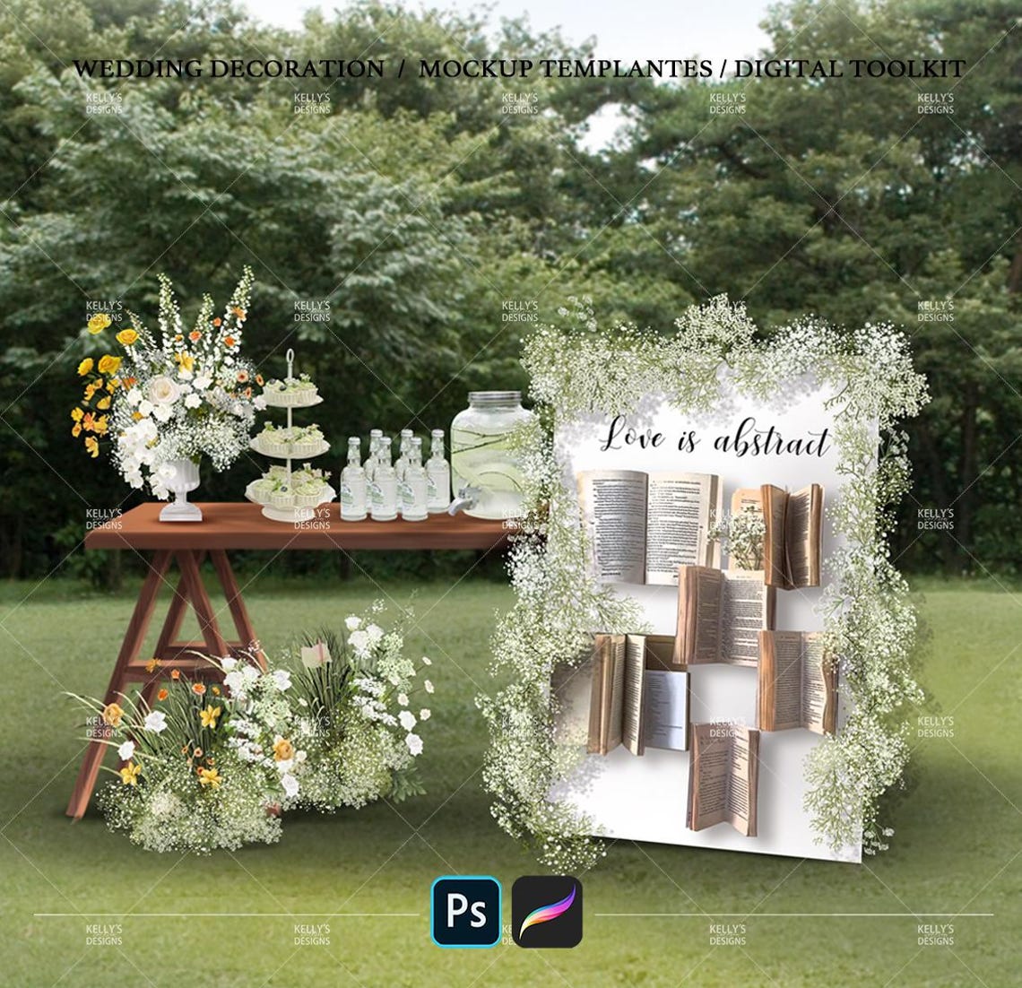 WHITE FLORA Outdoor Wedding Desert Table,wedding Decor Digital Mockups ...
