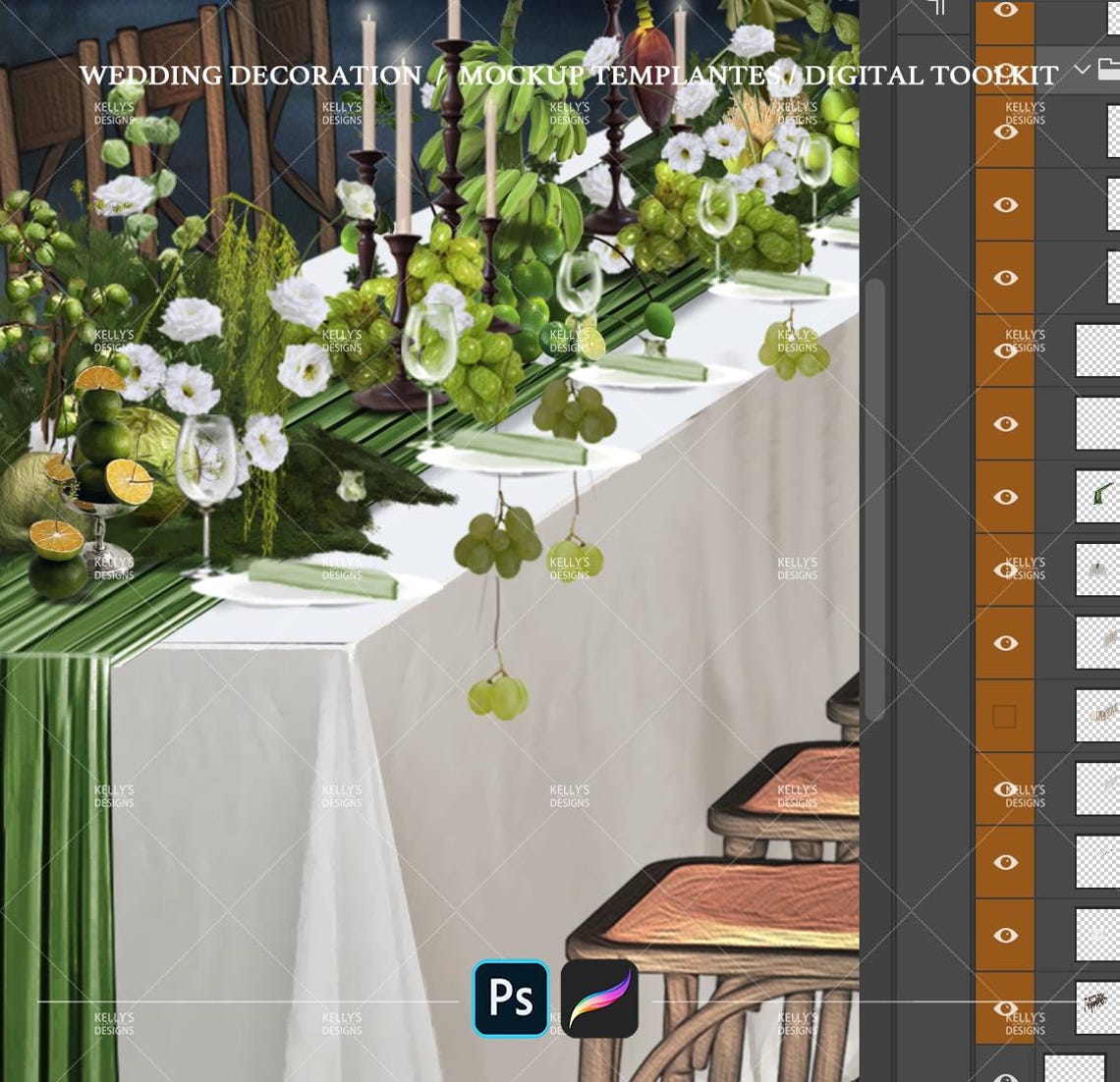 Wedding Table Seating Arrangement Mockup: Event Decor Template (digital ...