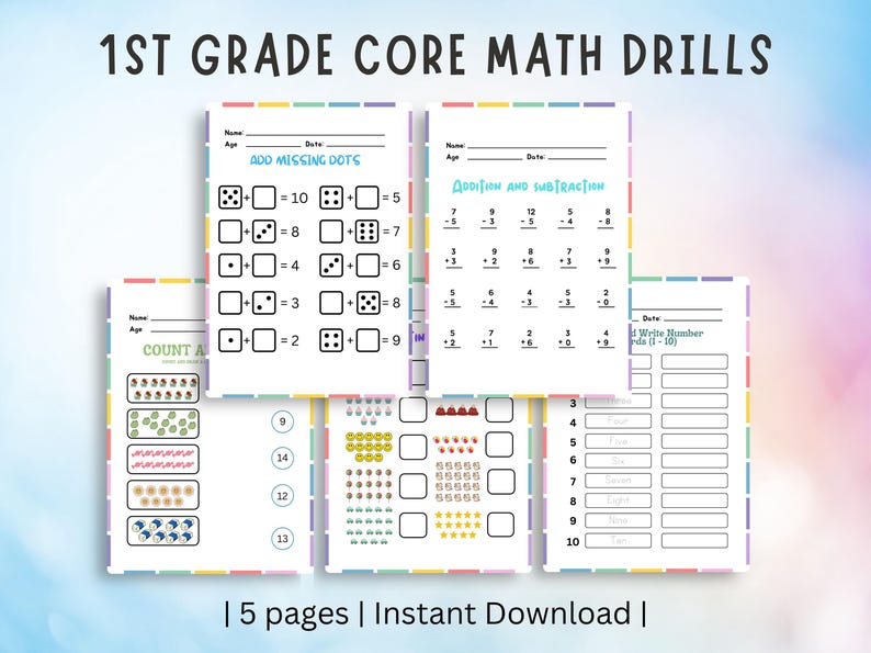 Grade 1 Math Workbook for Kids, Printable Worksheets, 1st Grade Math ...