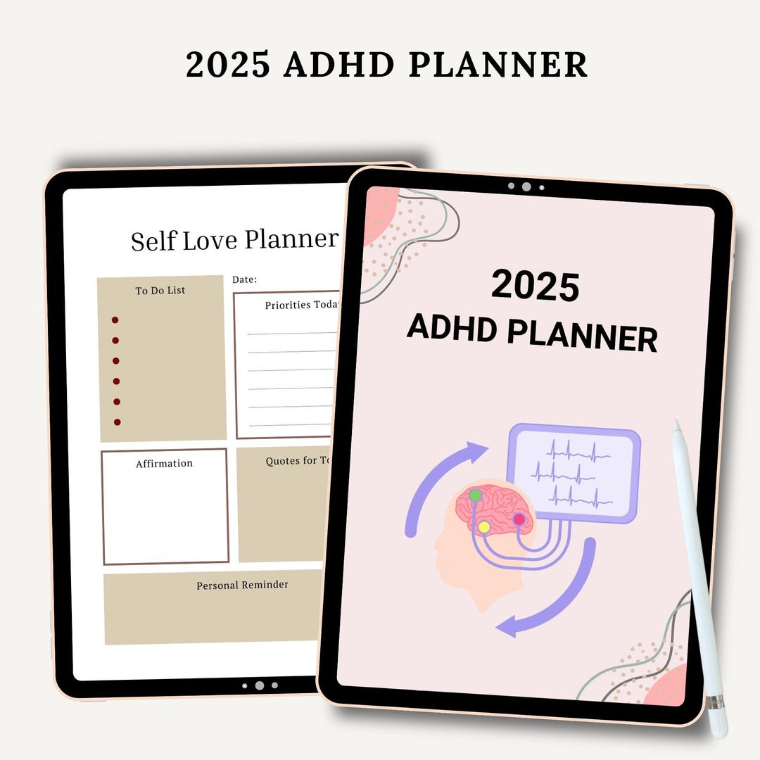 2025 ADHD Planner Digital Productivity Journal Hyperlinked Focus ...