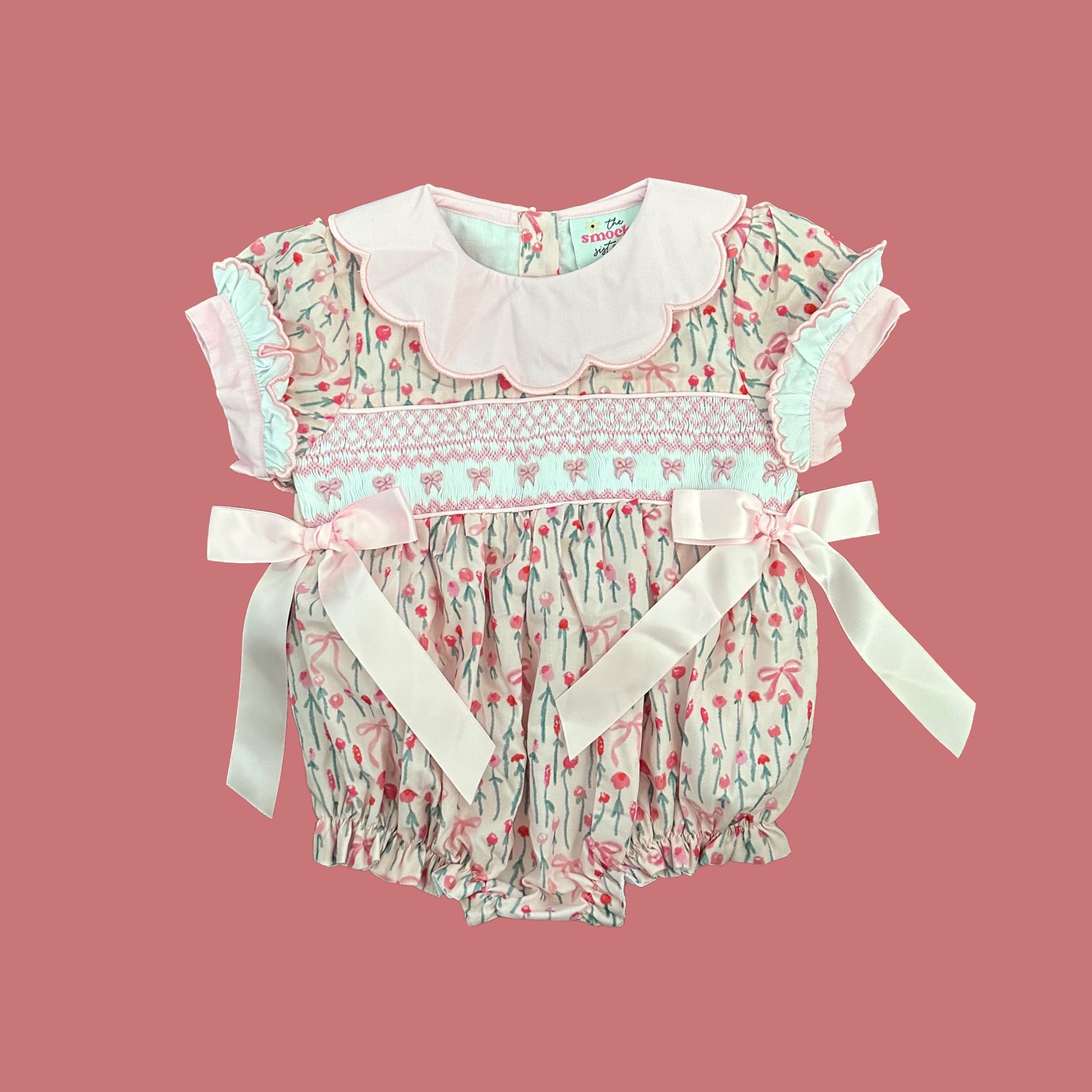 Pink Floral Heirloom Bow Smocked Bubble - Etsy