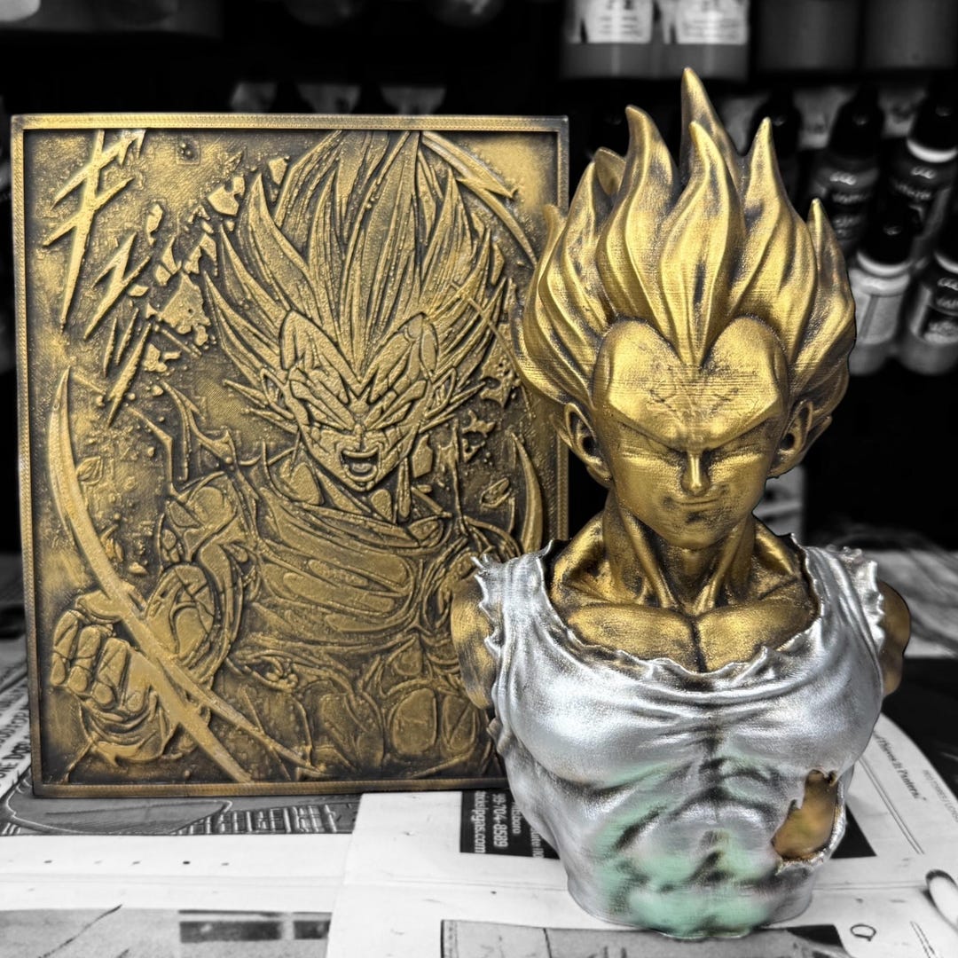 Majin Vegeta Super Saiyan Bust | Premium Hueforge 3D Print | Anime Fan ...