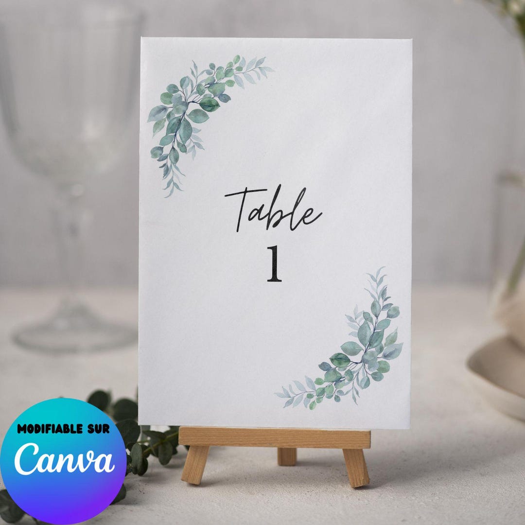 Editable and Printable Eucalyptus Green Wedding Table Number for Boho ...