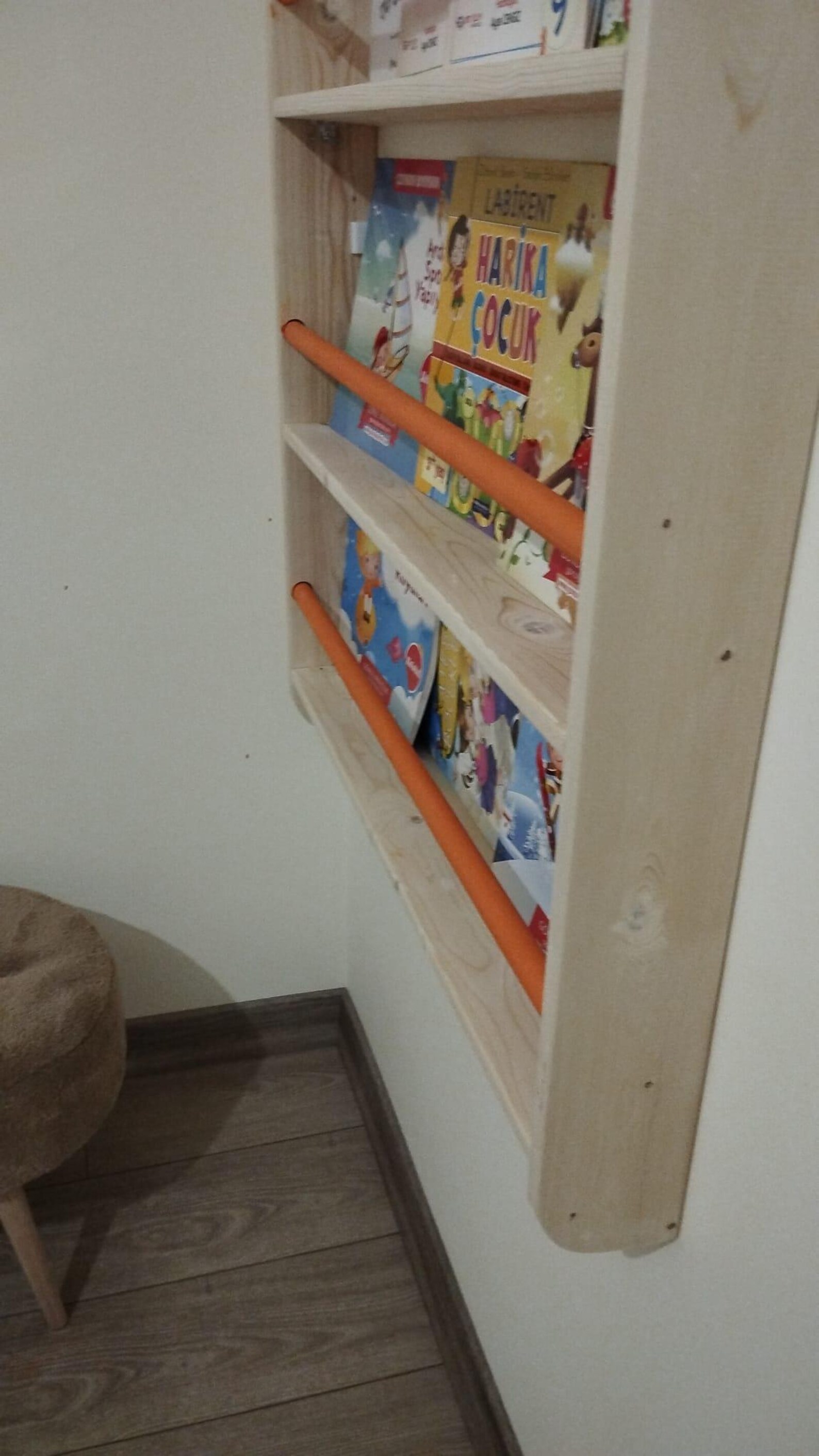 Orange Color Round Slat Montessori Bookcase, Children's Room Bookshelf ...