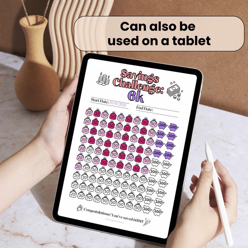 6k Savings Challenge Printable: Track and Achieve 6,000 Goal, Color ...