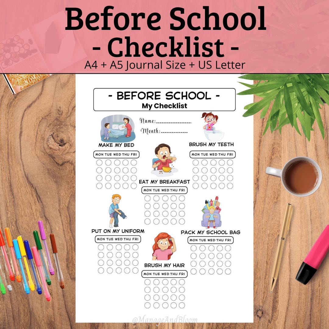 Before School Checklist, Before School Task List for Kids | Printable ...