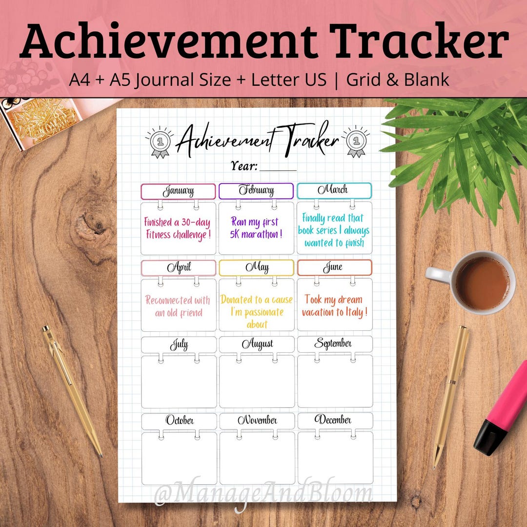 Achievement Tracker Printable Journal Page Achievement Tracker Yearly ...