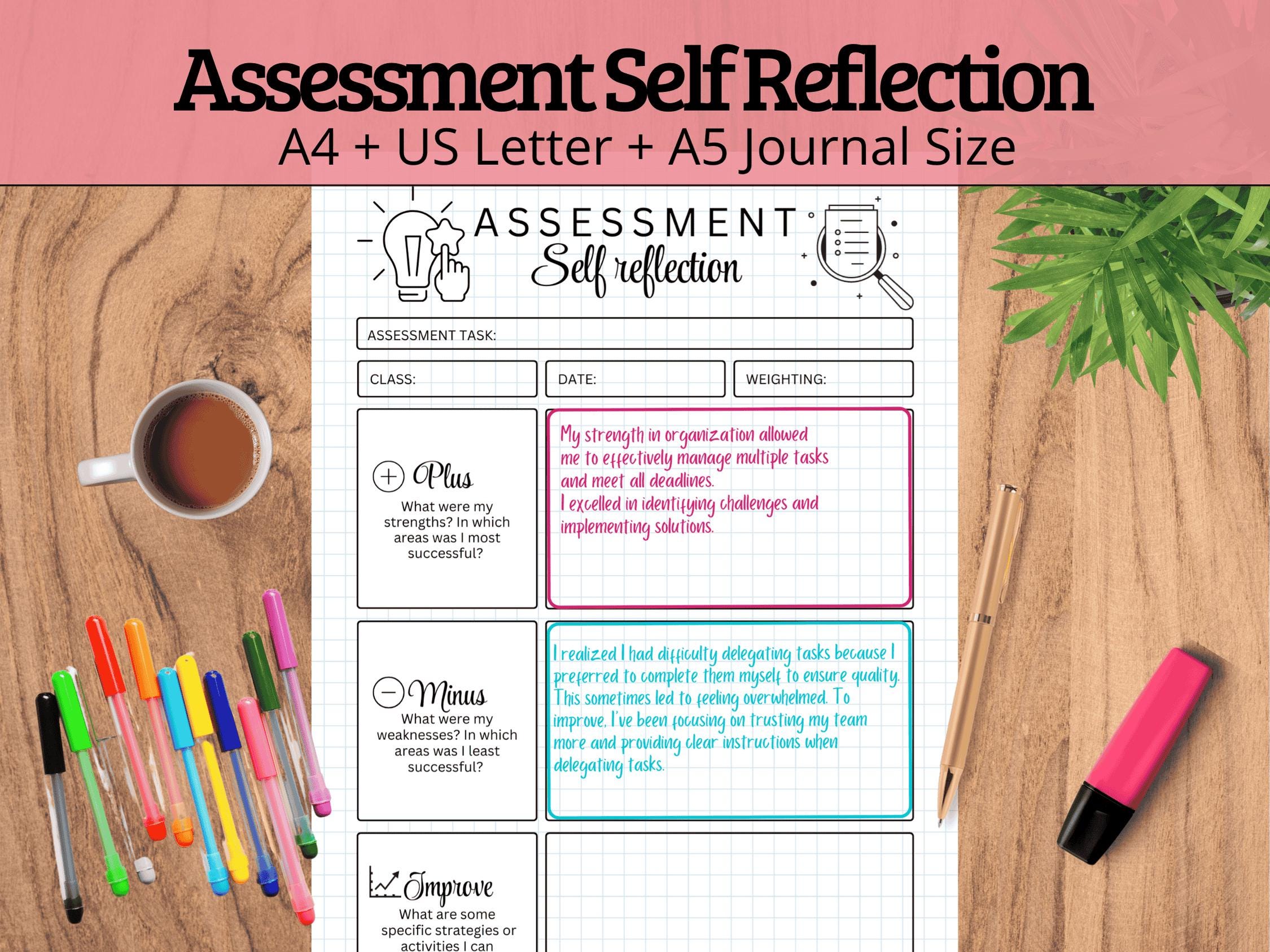 Assessment Self Reflection, Printable PDF, Student Progress Tracking ...