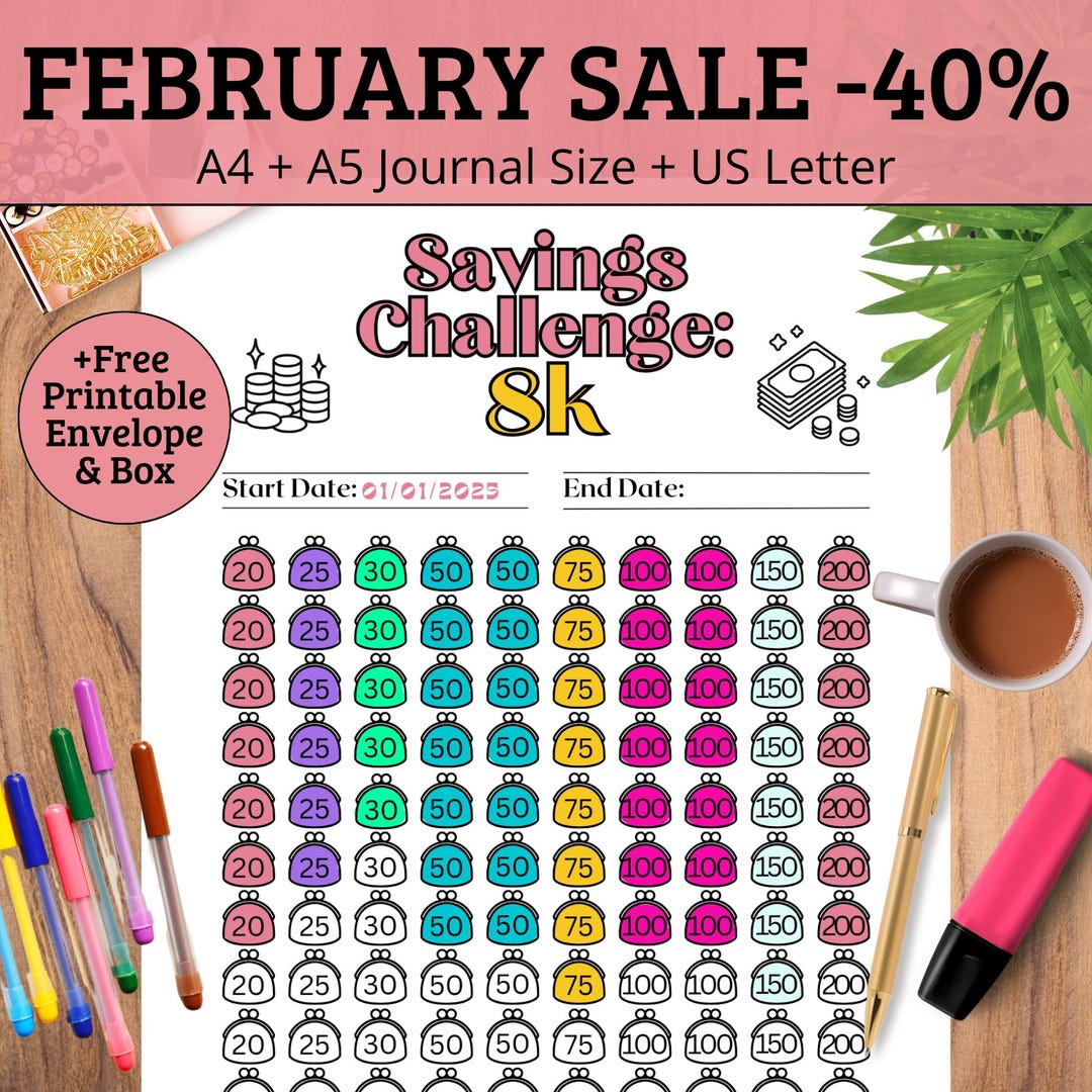 8k Savings Challenge, 8k Savings Challenge, Money Challenge, Digital ...