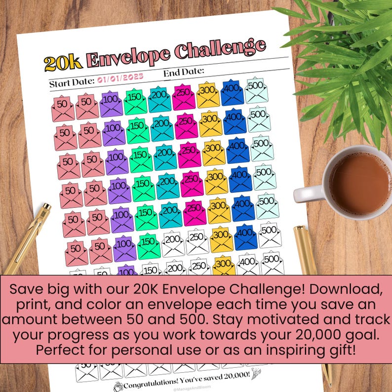 20,000 Envelope Savings Challenge: Colorful Money Tracker for Financial ...