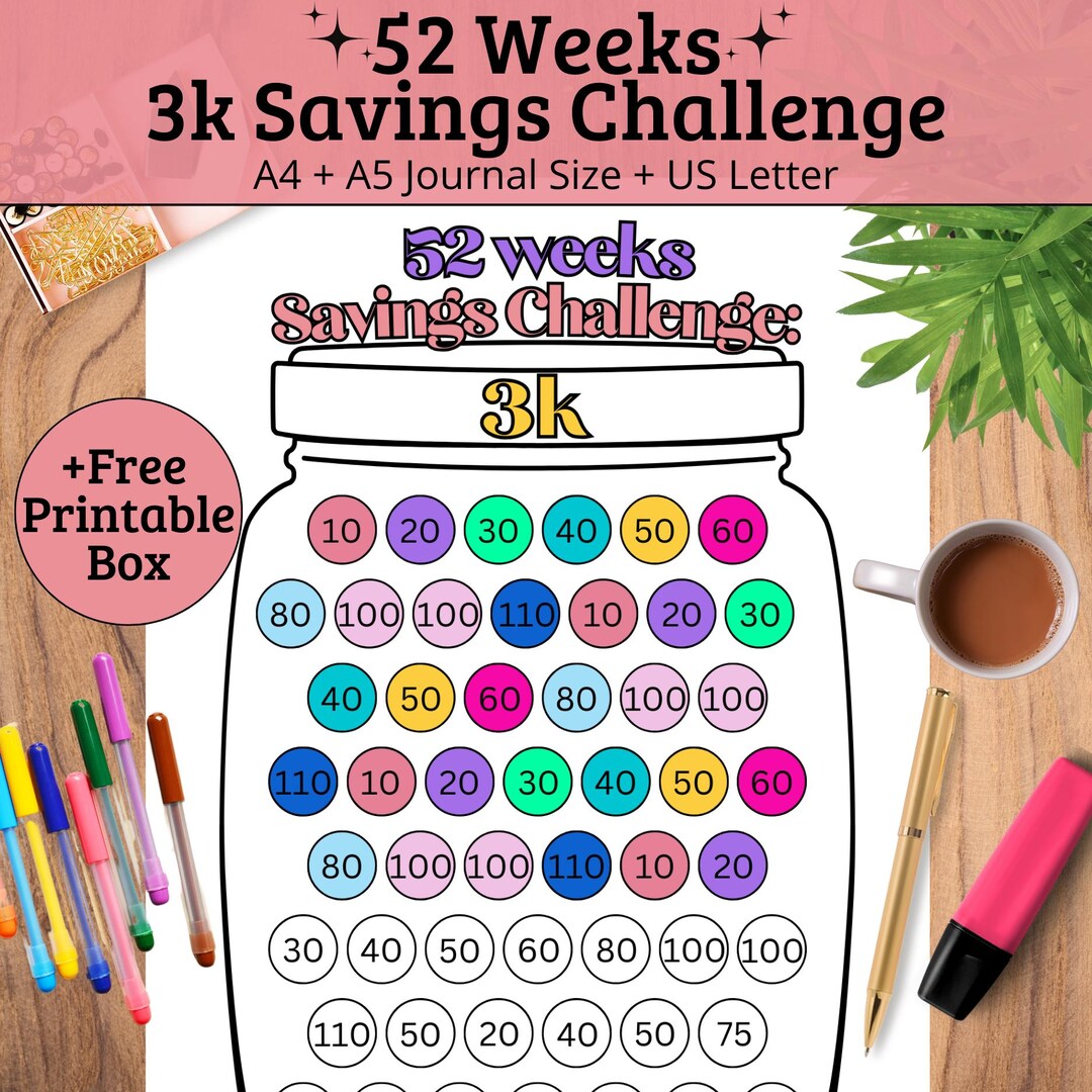 Yearly Challenge, 3k Savings Challenge, 52 Weeks Savings Challenge Box ...