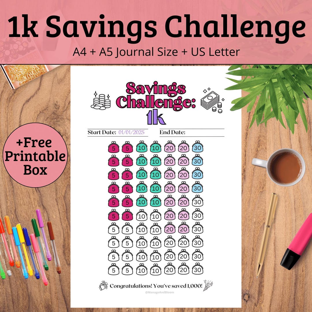1k Savings Challenge, 1k Savings Challenge, 1k Savings Tracker, 1k ...