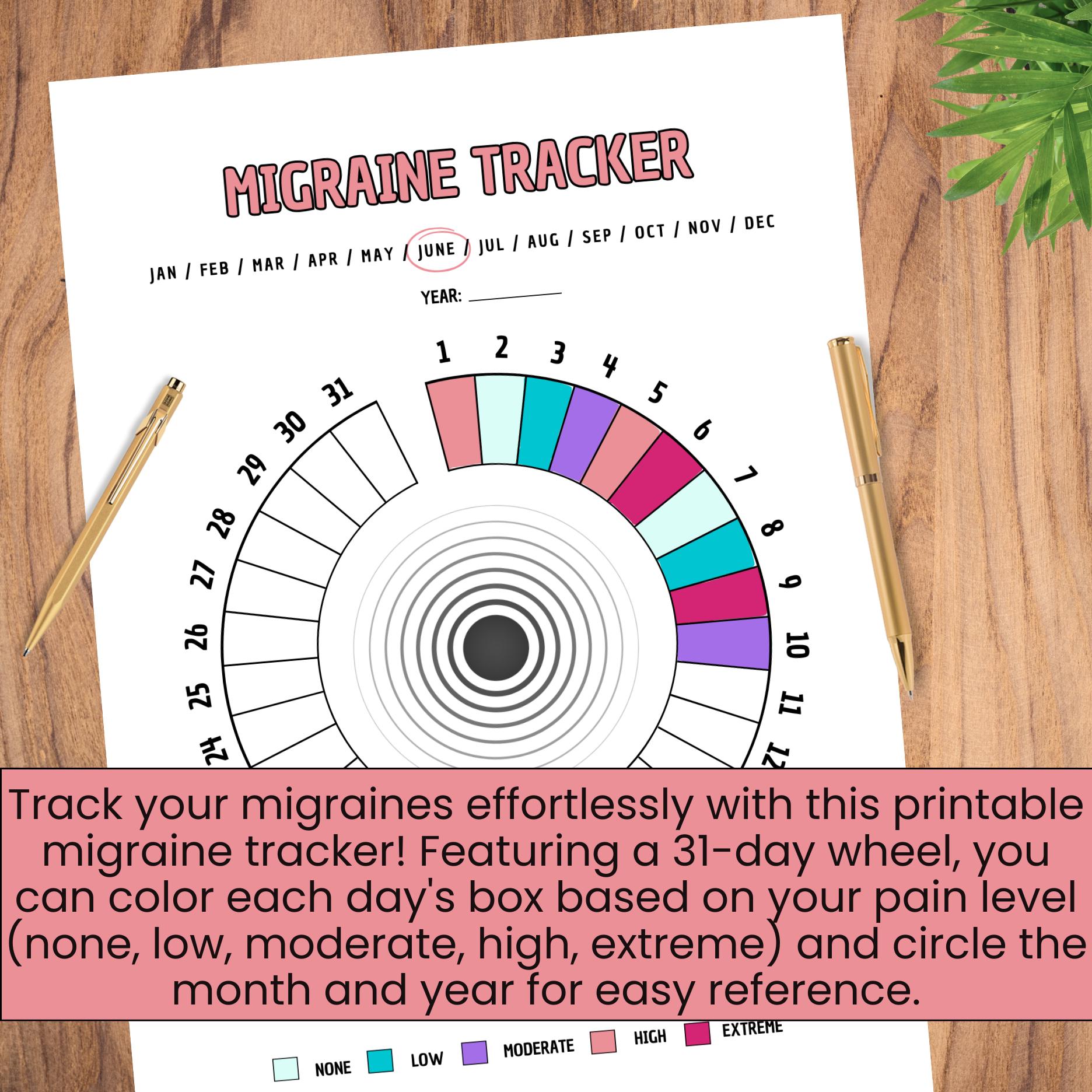 Migraine Tracker, Wheel Tracker Printable, Headache Tracker, Migraine ...