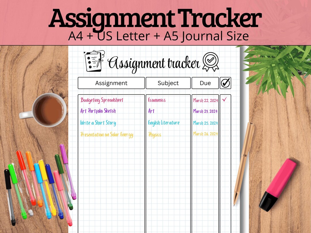 Academic Assignment Tracker: Printable Student Planner | Homework ...