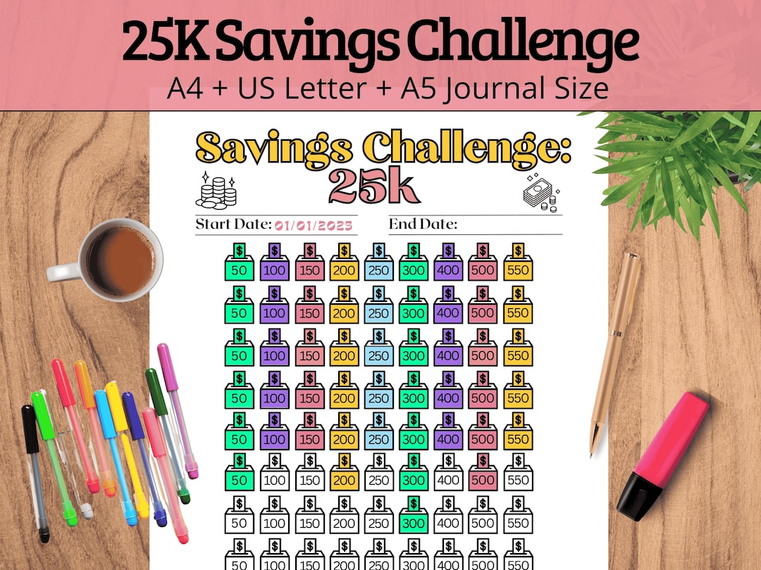 25k Savings Challenge Tracker: Digital Download for Budget Planning ...