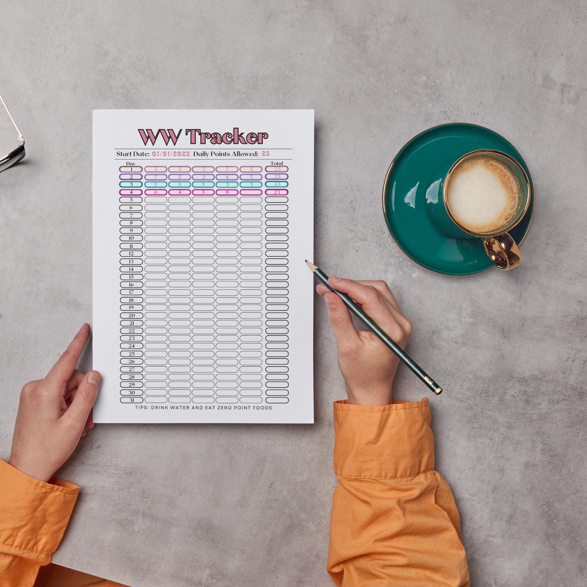 Monthly WW Points Tracker: Printable Daily Weight Loss Journal for ...