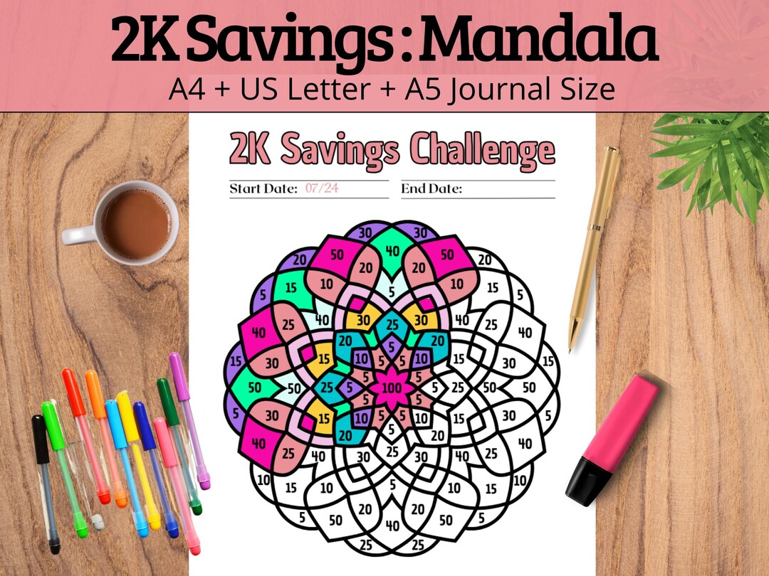 2k Savings Challenge: Mandala Flower Coloring Tracker | Weekly Goals ...