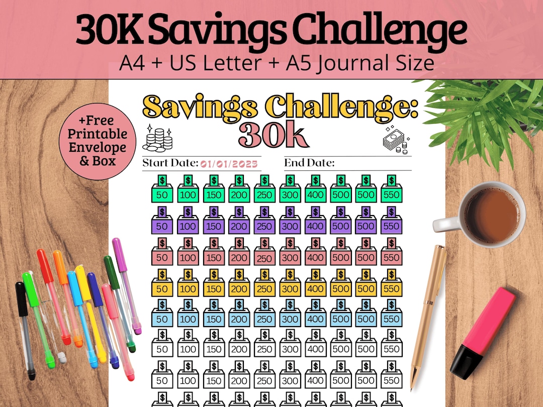 30k Savings Challenge Tracker: Digital Download for Financial Goals ...