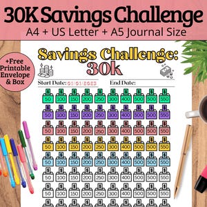 30k Savings Challenge Tracker: Digital Download for Financial Goals ...