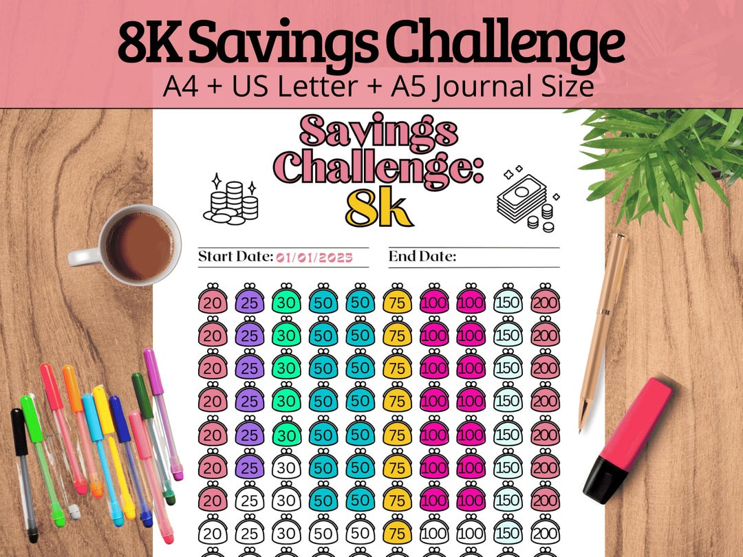 8K Savings Challenge: Colorable Piggy Bank Printable, Digital Download ...