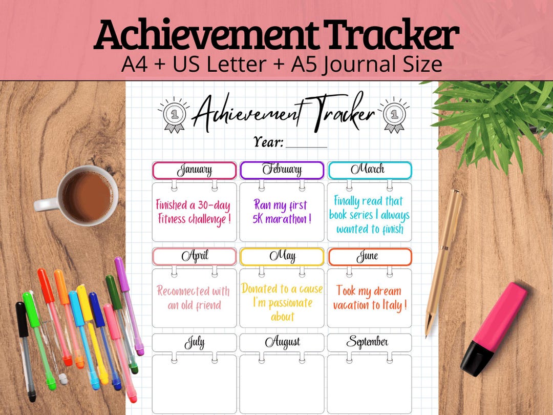 Yearly Achievement Tracker: Printable Planner Page for Annual Goals ...