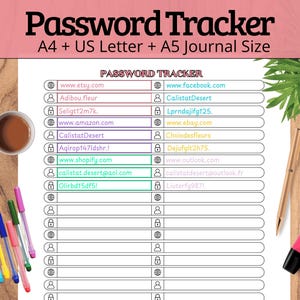 Printable Password Keeper: Digital Organizer, Instant Download Log Book ...
