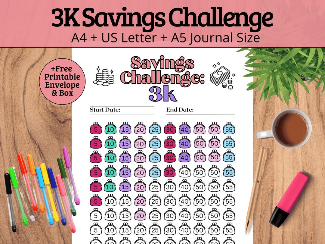 3k Savings Challenge: 100 Colorful Printable Wallet Trackers for Weekly ...