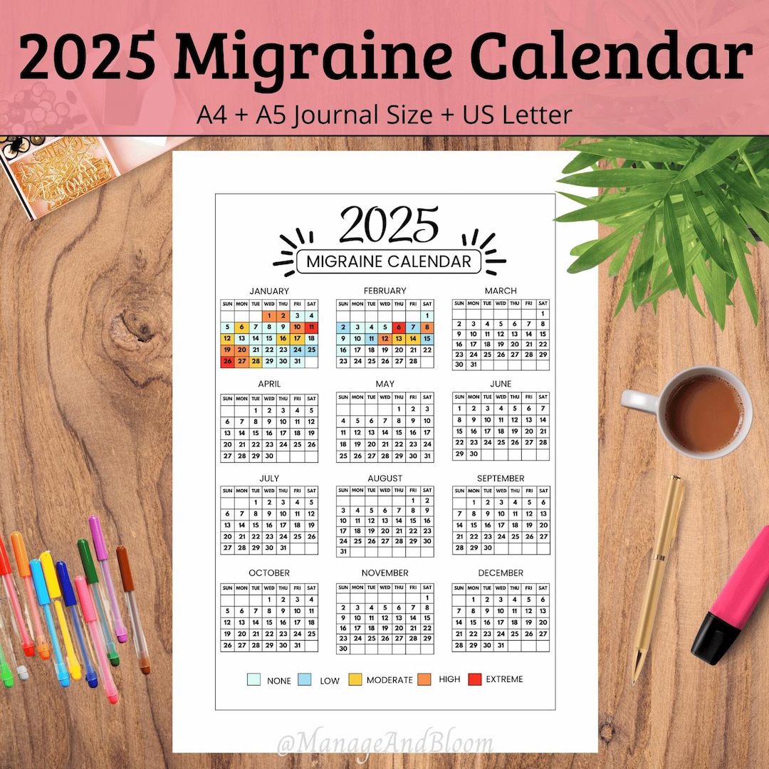 2025 Migraine Tracker Calendar Printable Journal Page Headache Tracker ...