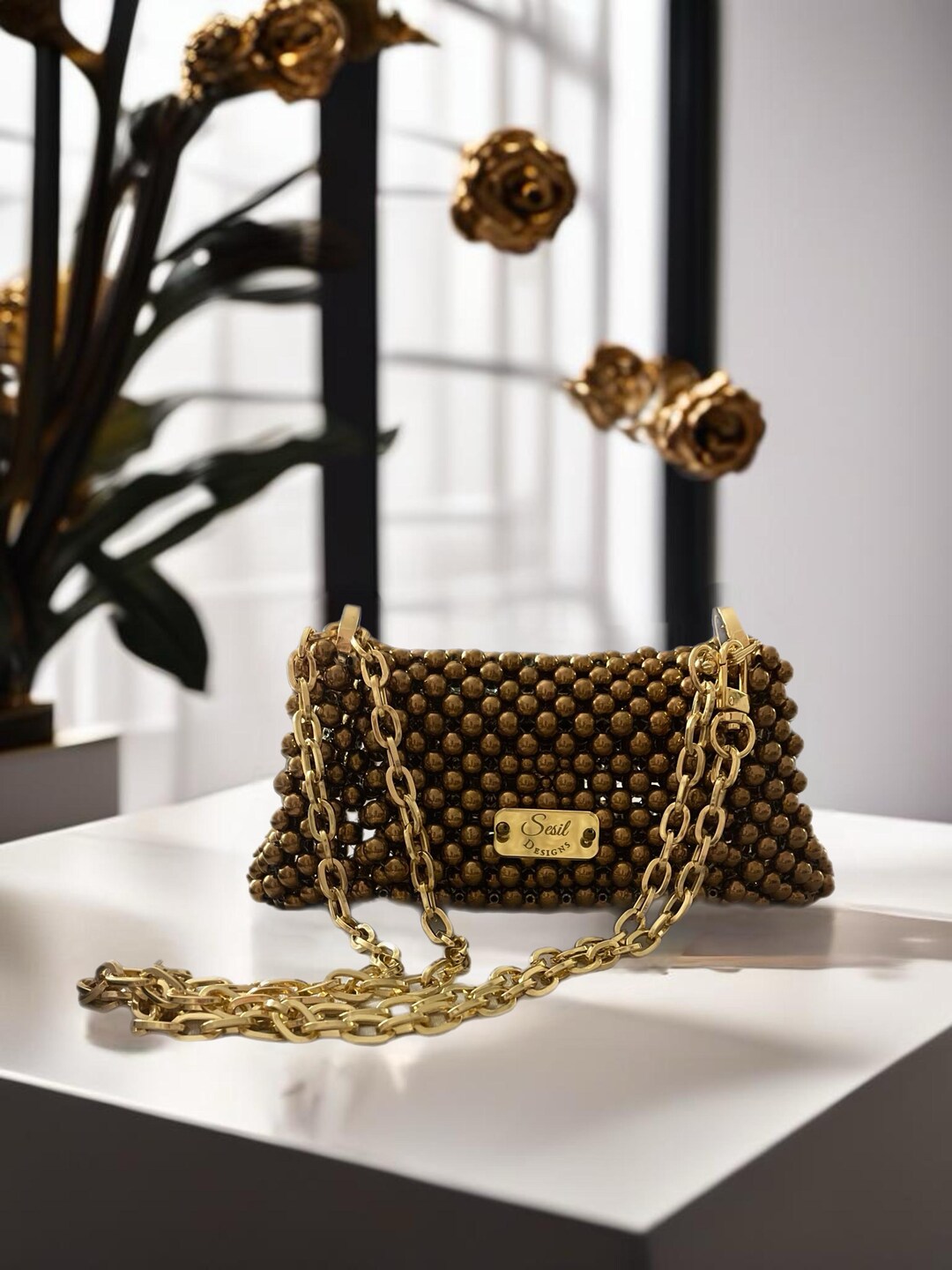 Handcrafted Elegant Coffee Black Obsidian Crystal Evening Bag – Luxury ...