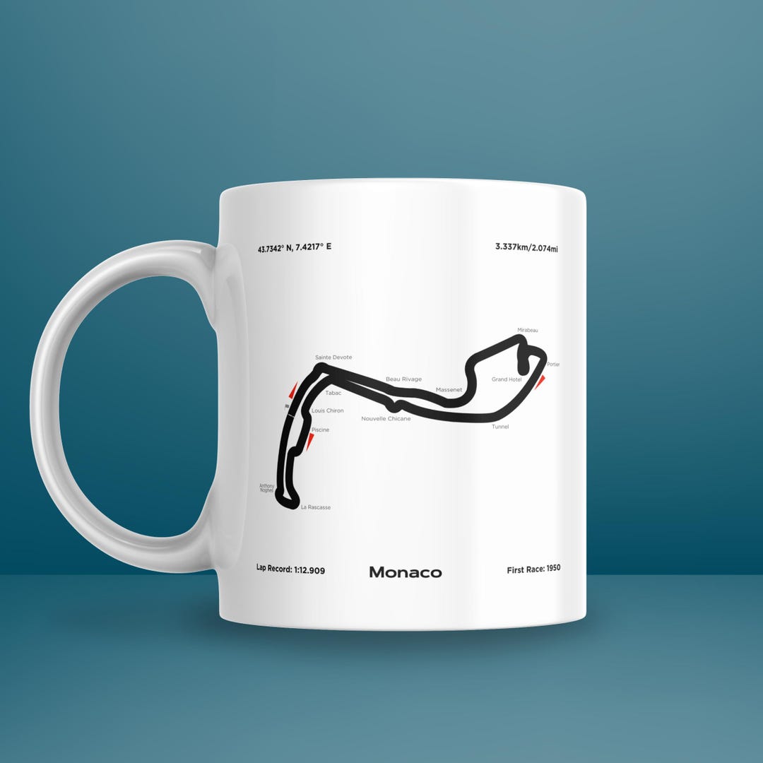 F1 Monaco Track Map Mug Formula 1 Fan Gift for Husband, Dad and Son ...