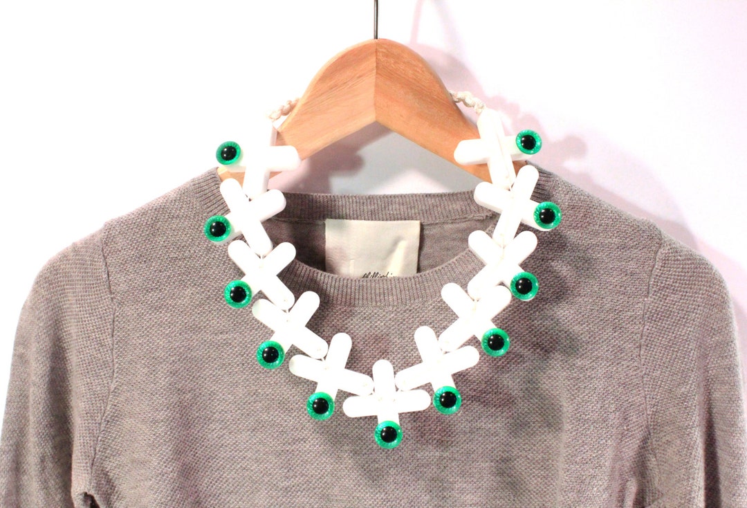 Future Ruff No.13 Reclaimed and Vintage Acrylic Necklace White Green ...