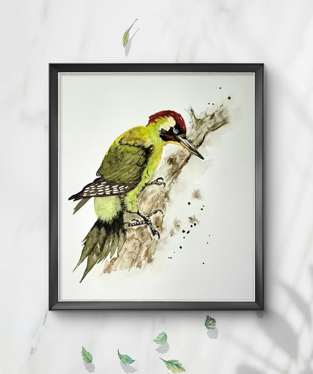 Hand-painted Watercolour Green Woodpecker and Printed on High Quality ...