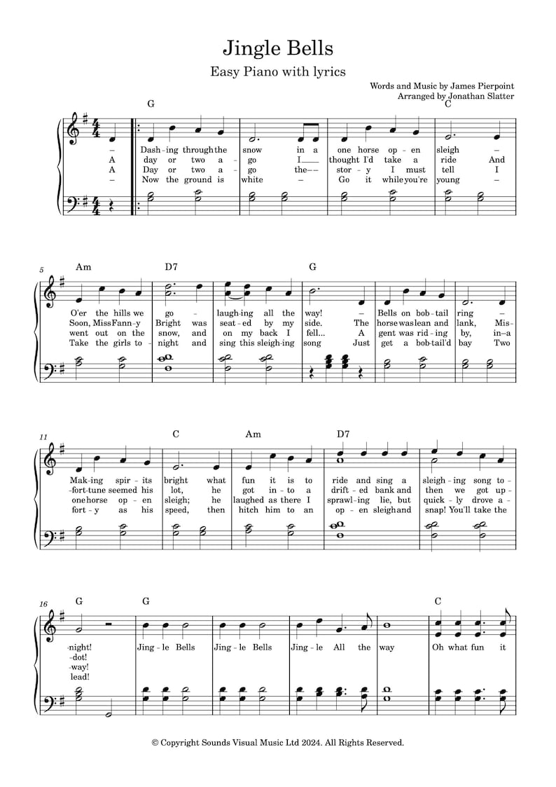 JINGLE BELLS Easy Piano Sheet Music for Beginners | Christmas Carol ...