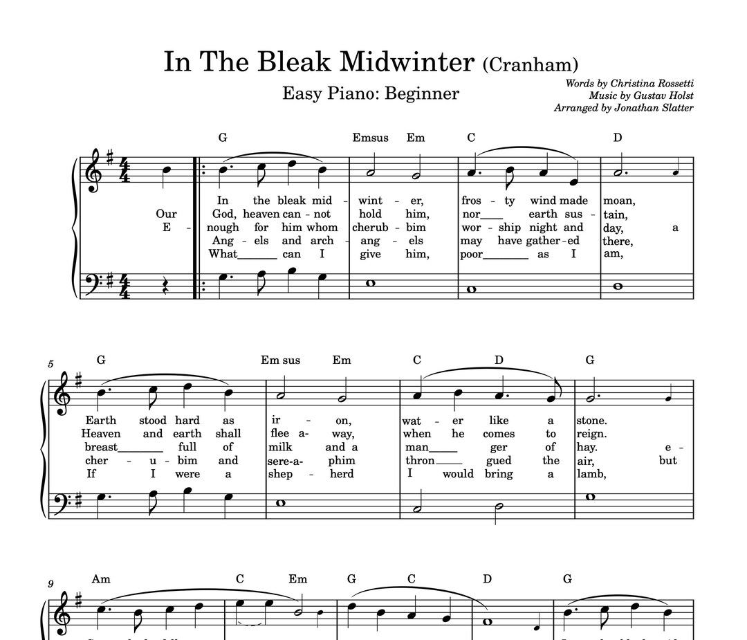 In the Bleak Midwinter - Easy Piano Sheet Music: (digital Download ...